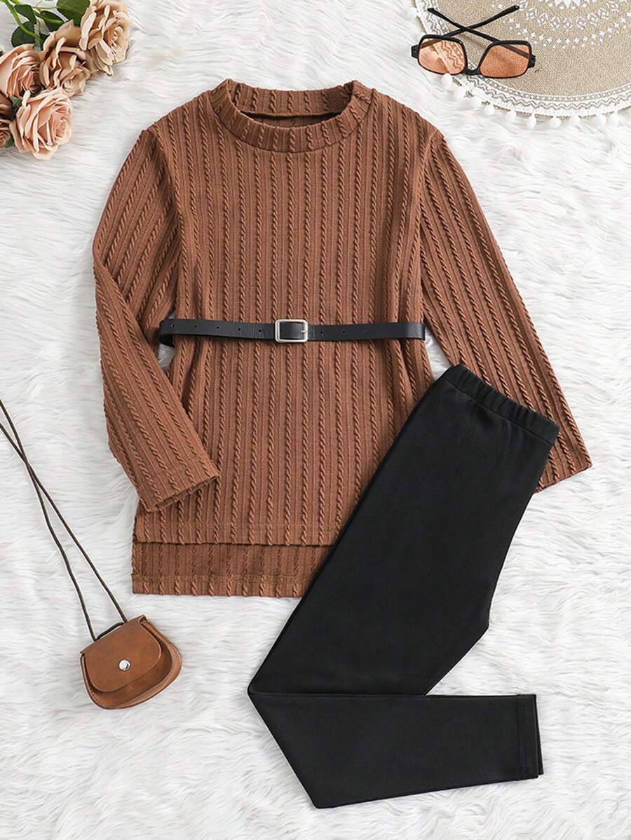 SHEIN T-shirt A Maniche Lunghe E Leggings Slim Fit Da Ragazza Tween 2 ...