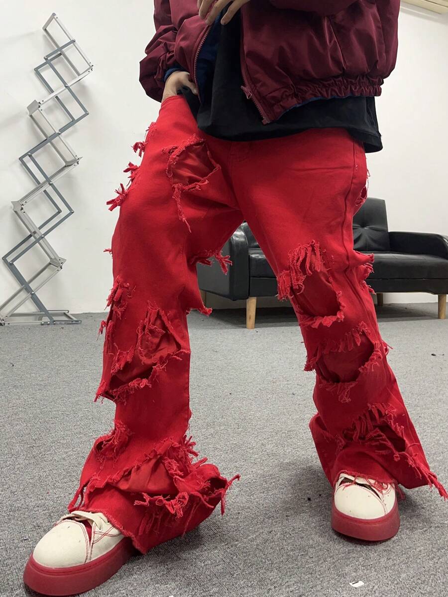 Manfinity EMRG Men's Solid Color Flared Jeans With Ripped Design | SHEIN USA