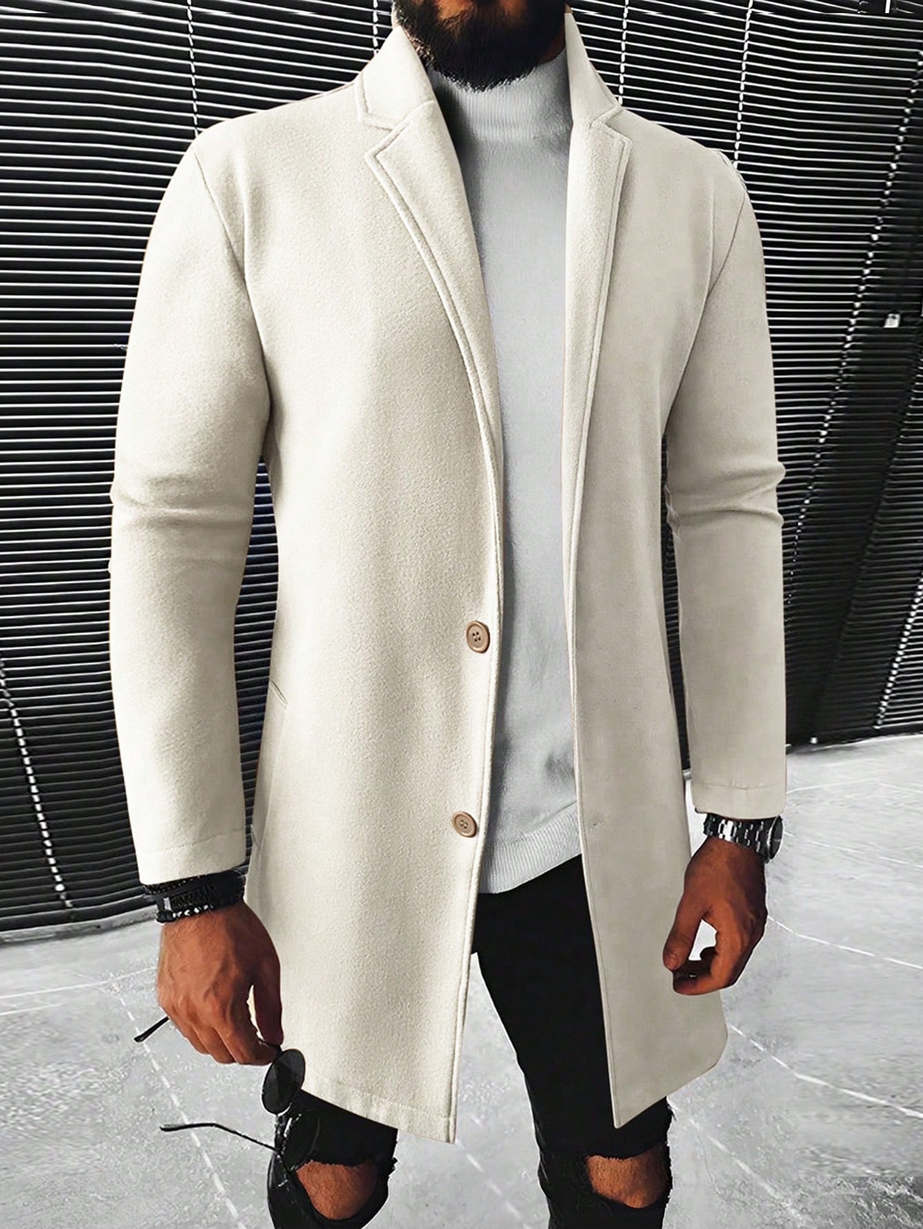 Manfinity Homme Casaco Masculino De Lã Com Lapela E Manga Comprida ...