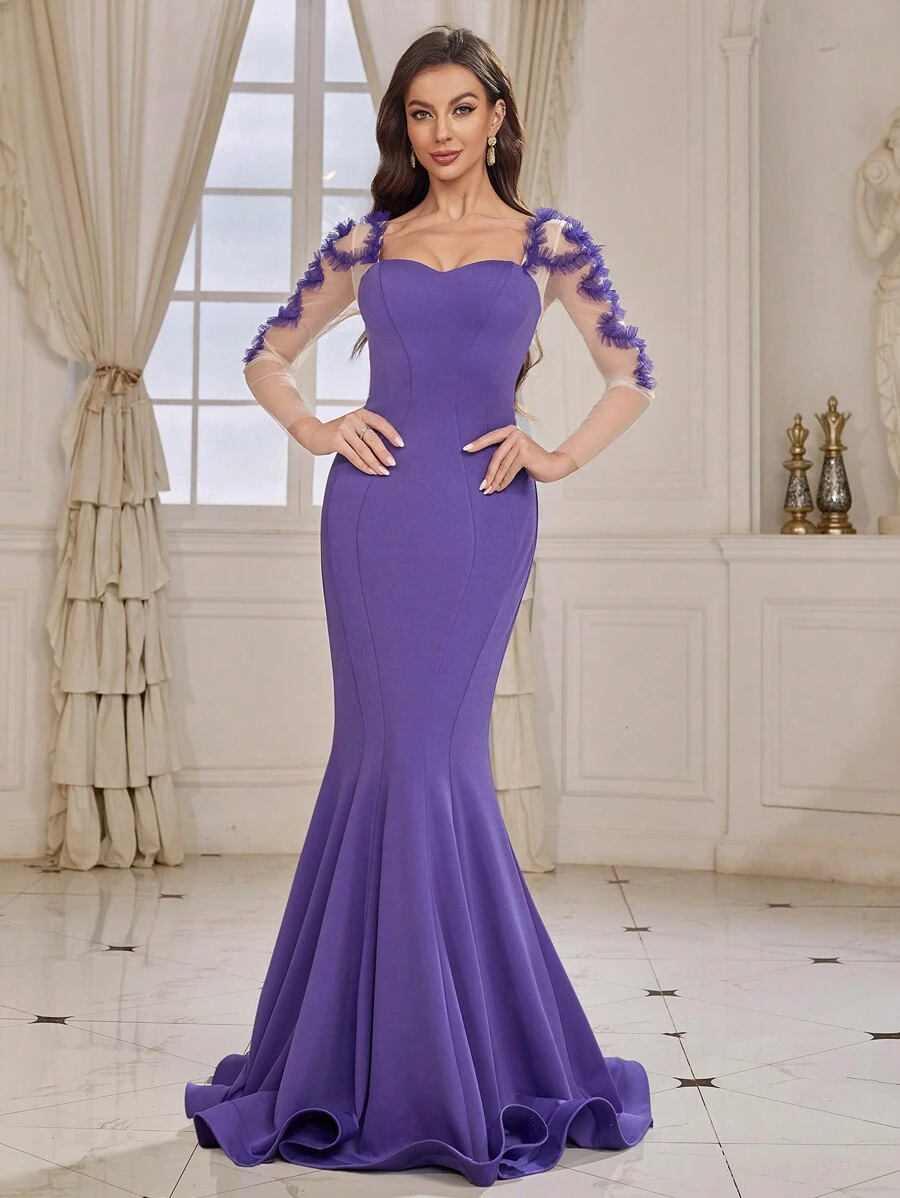 SHEIN Belle Elegant And Romantic Transparent Sleeve, Asymmetrical ...