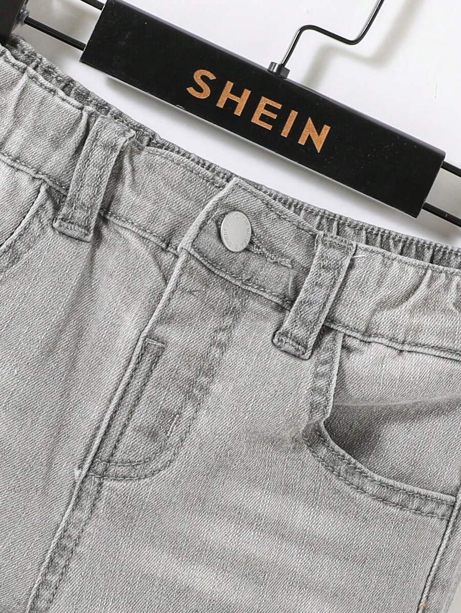 SHEIN SHEIN Young Boy Ripped Frayed Washed Grey Denim Jeans ,For Spring And Summer Young Boy ...