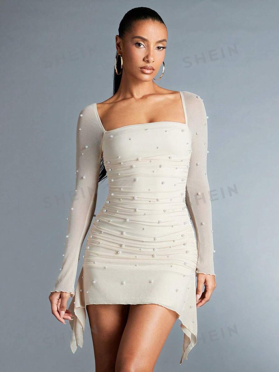 SHEIN BAE Robe À Ourlet Asymétrique Ornée De Perles | Mode en ligne | SHEIN FRANCE