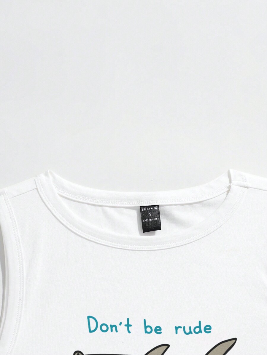 EVERYDAYFISH Artist Slogan & Shark Graphic Crop Tank Top Don't Be Rude ...