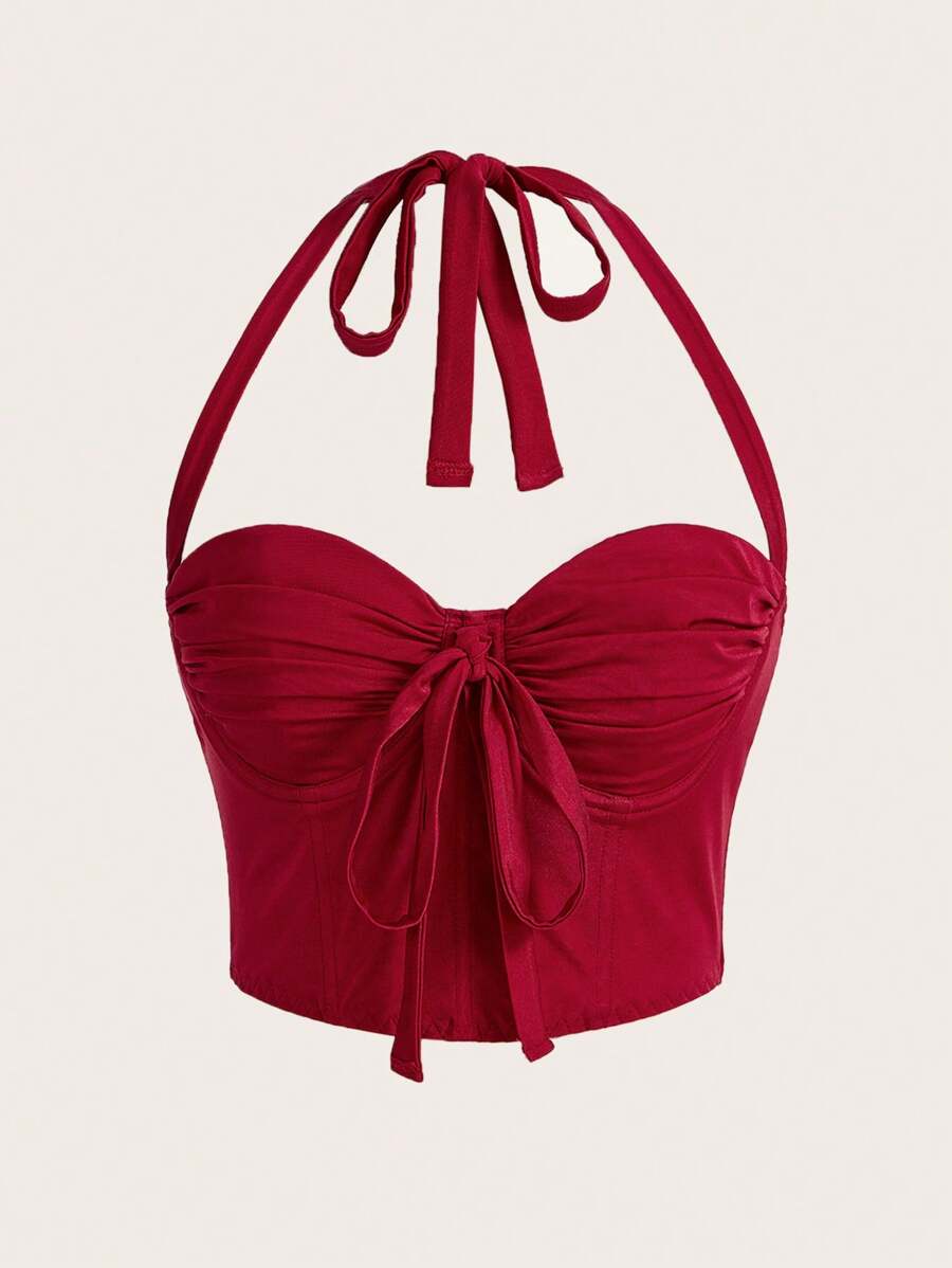 SHEIN ICON Slim-fit Halter Top With Bow Knot And Ruched Bust | SHEIN USA