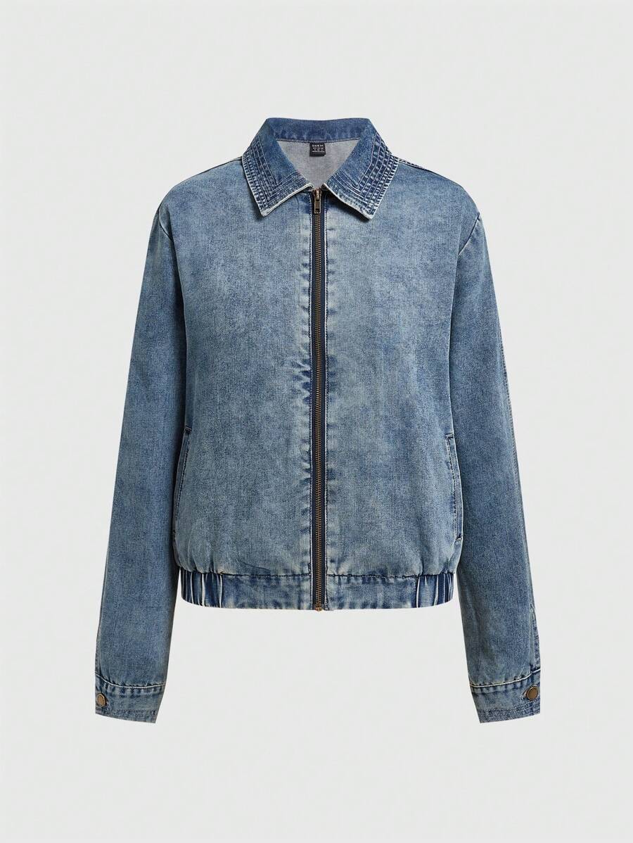 ROMWE PUNK Zip Up Denim Jacket | SHEIN USA