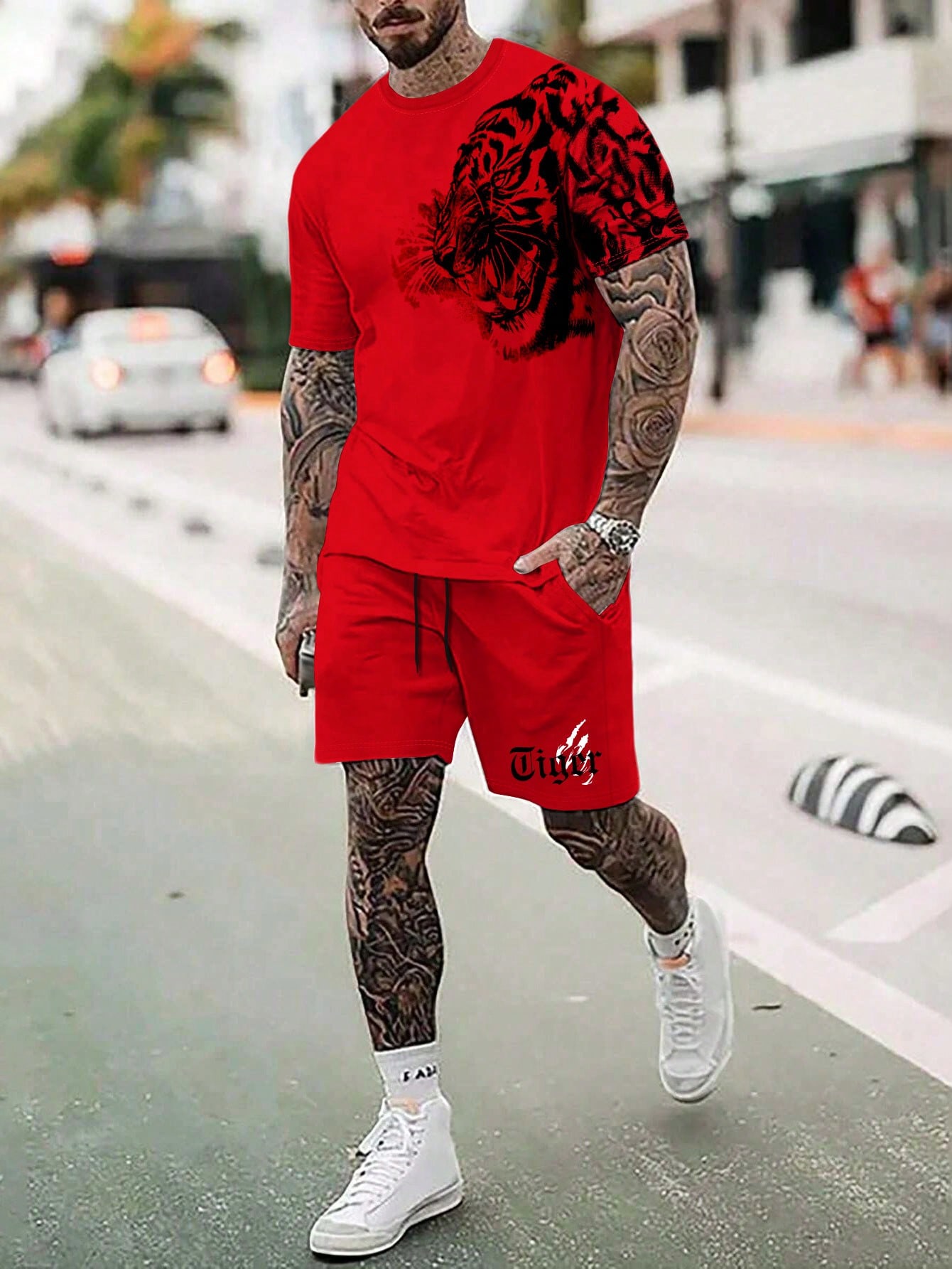 Manfinity LEGND Men's Tiger Print T-shirt And Shorts Set | SHEIN USA