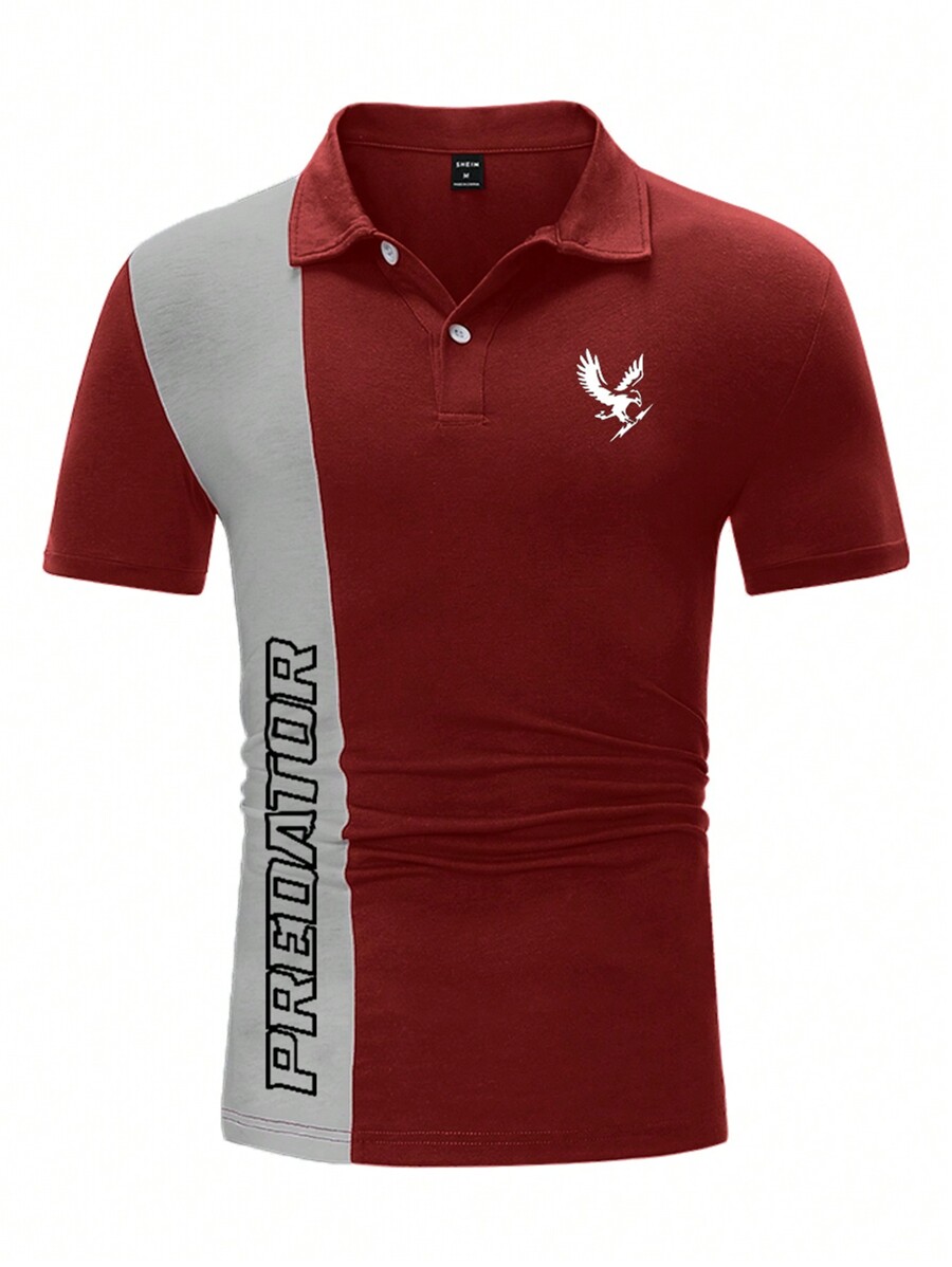 Manfinity Homme Men's Eagle & Letter Print Color Block Polo Shirt | SHEIN EUR