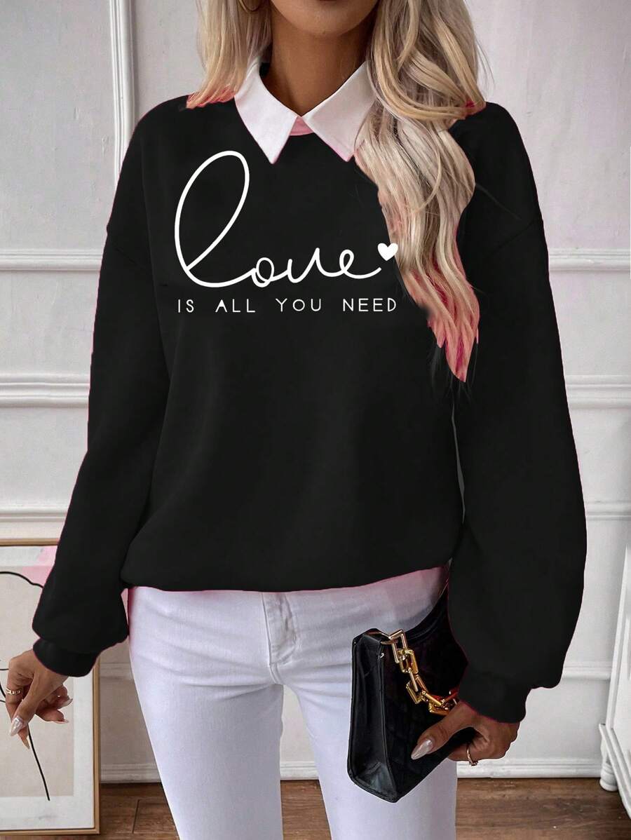 SHEIN LUNE Moletom Com Ombro Caído Feminino Com Estampa De Letras E ...