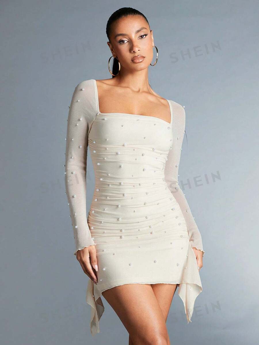 SHEIN BAE Robe À Ourlet Asymétrique Ornée De Perles | Mode en ligne | SHEIN FRANCE