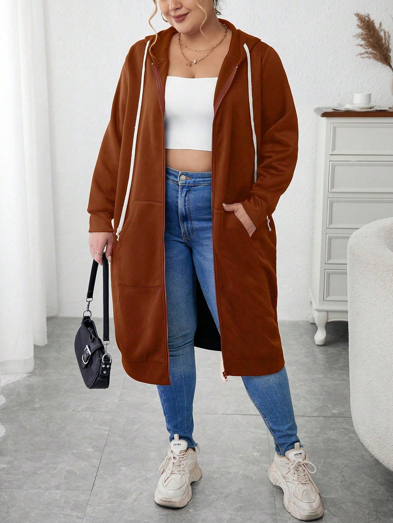 SHEIN Essnce Plus Size Women's Zipper Front Hooded Sweatshirt With ...