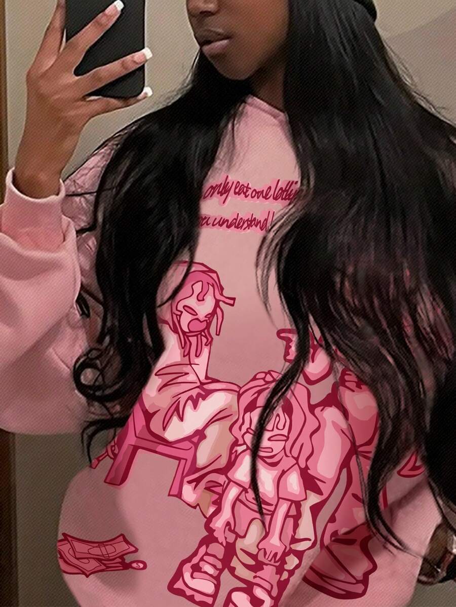 SHEIN Women's Cartoon Character Print Hoodie With Thermal Lined | SHEIN USA