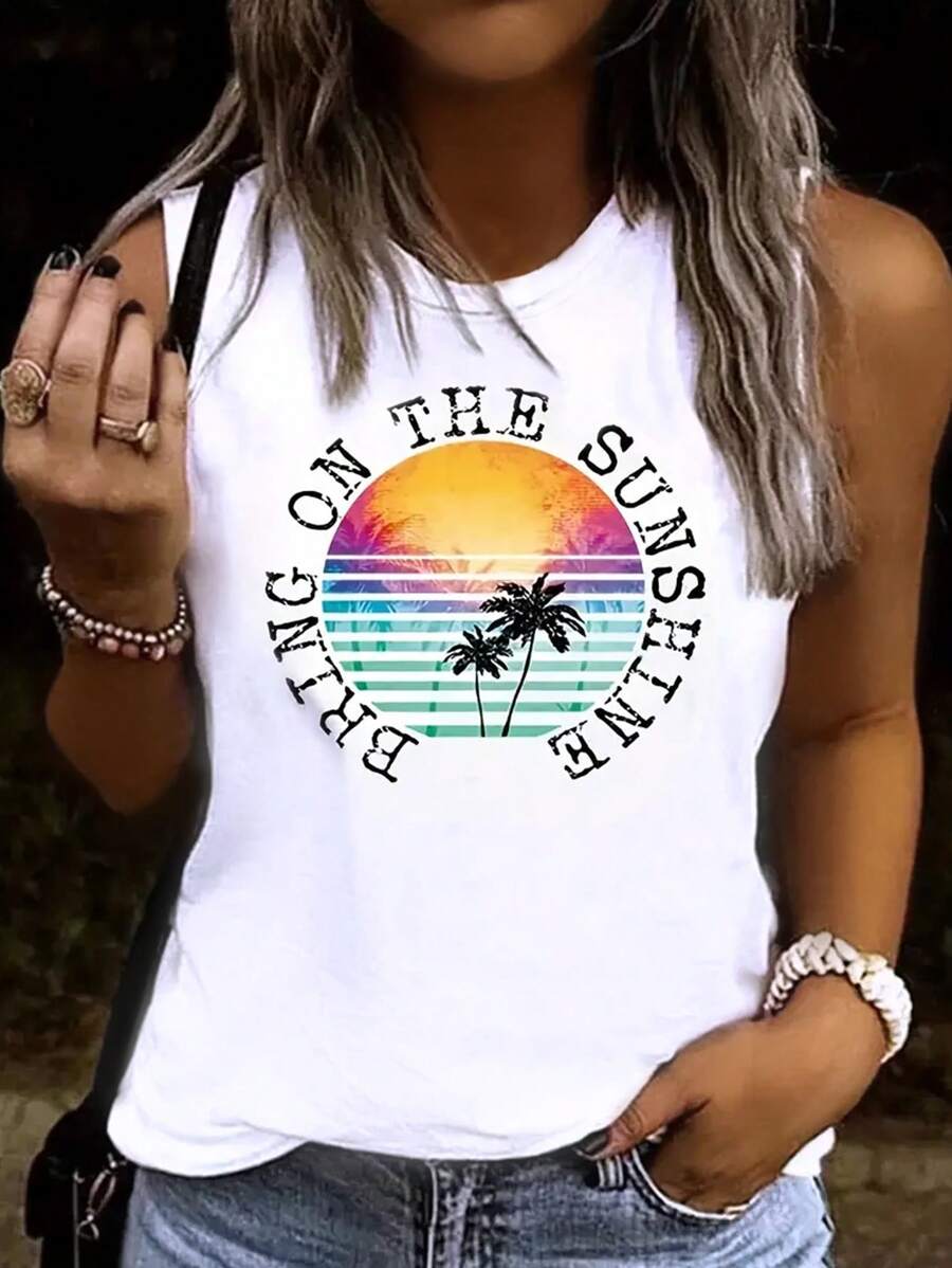INAWLY Women's Graphic Round Neck Sleeveless Tank Top Graphic Tees ...