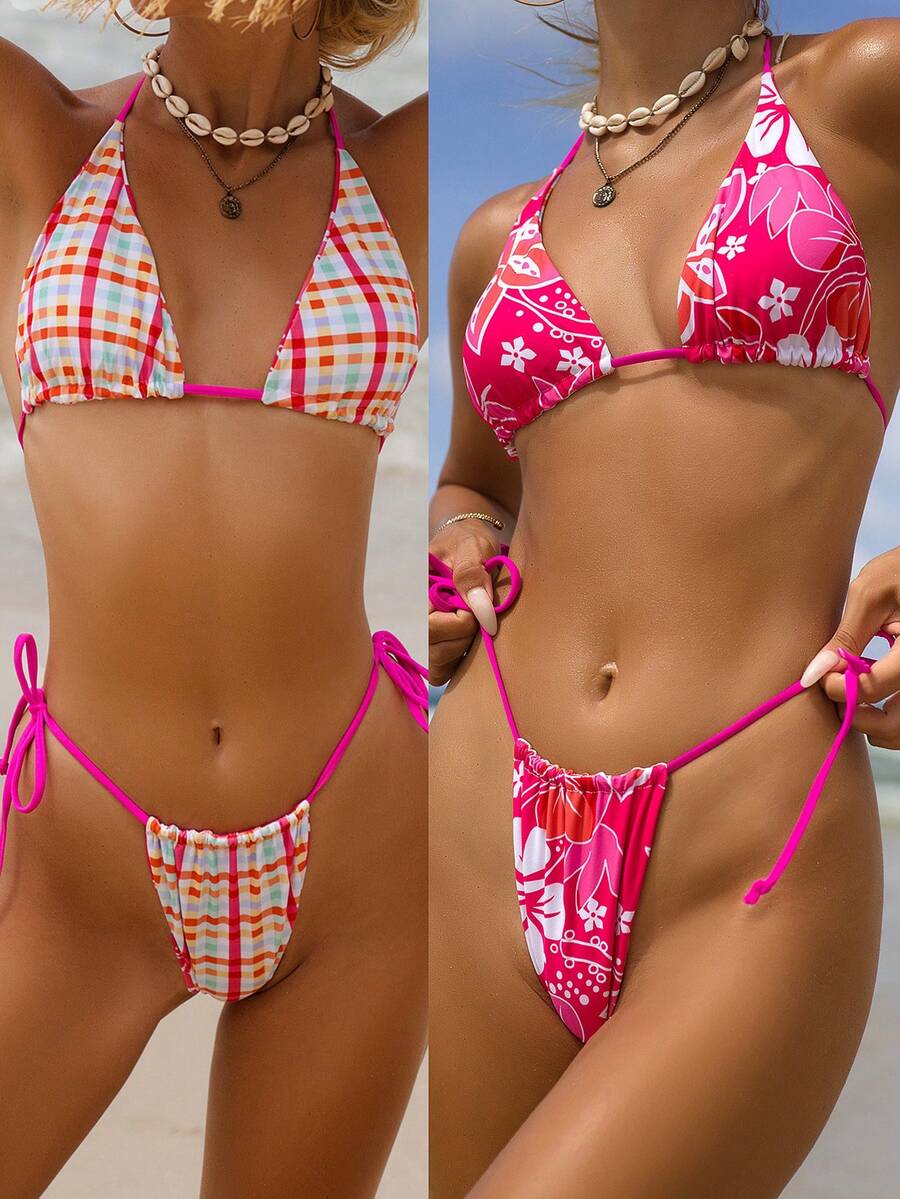 Reversible Halter Triangle Bikini Set | SHEIN USA