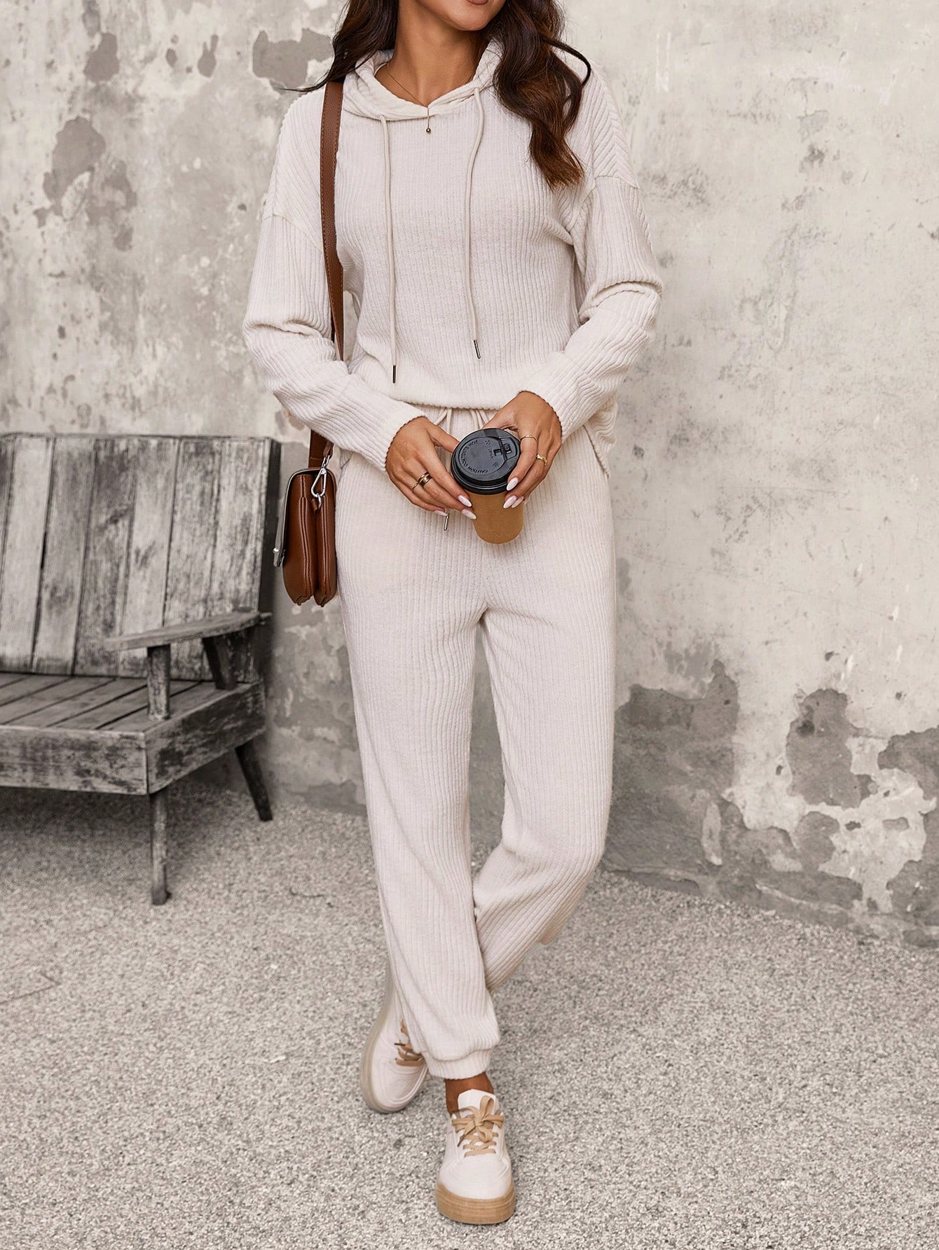 SHEIN LUNE Women's Hooded Sweater And Jogger Pants Two-piece Set With ...