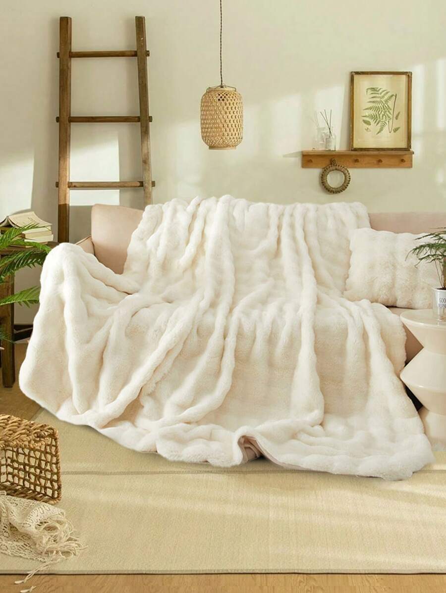 1pc Solid Color Jacquard Bubble Mink Blanket, Soft, Cozy And Warm ...