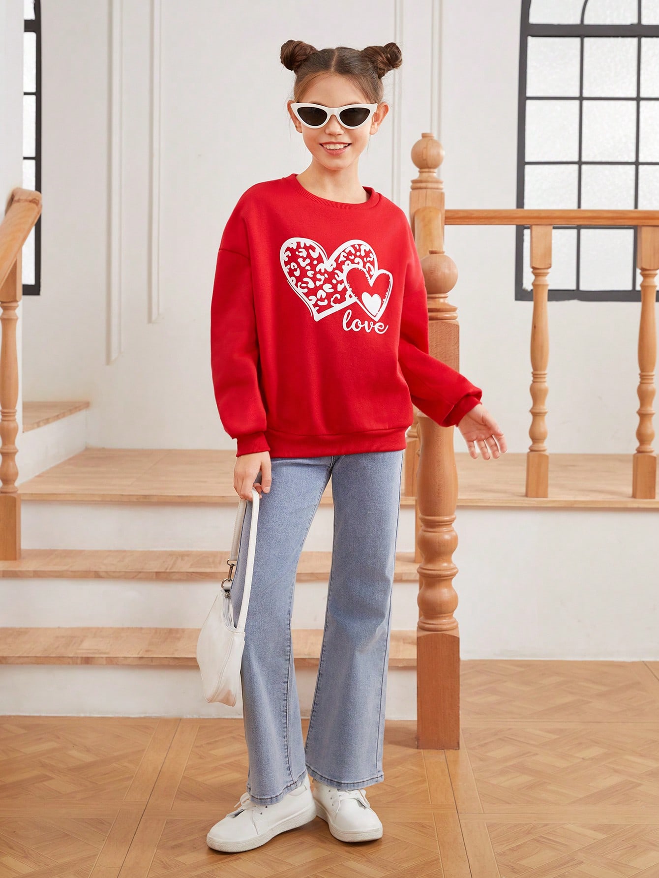 SHEIN Kids SUNSHNE Girls' Loose Knitted Sweater With Heart Pattern And ...