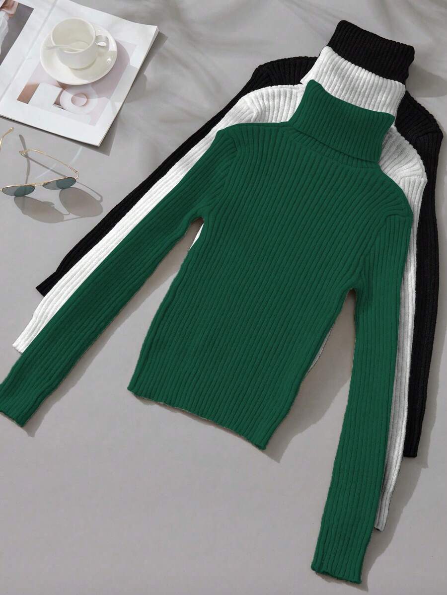 Suéter De Cuello Alto Acanalado Para Mujer, Suéter De Manga Larga ...