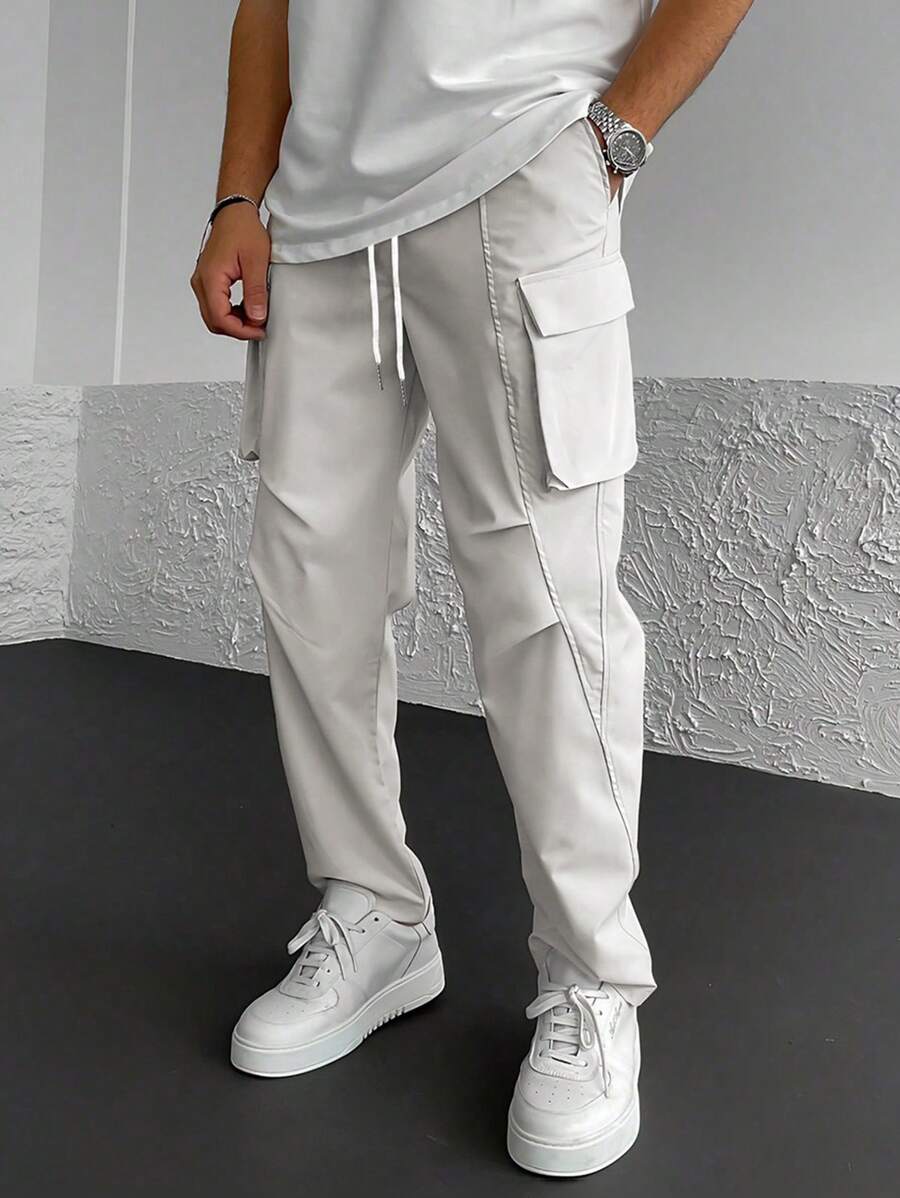 HUEFORM Men's Loose Solid Color Drawstring Waist Pocketed Cargo Pants | SHEIN USA