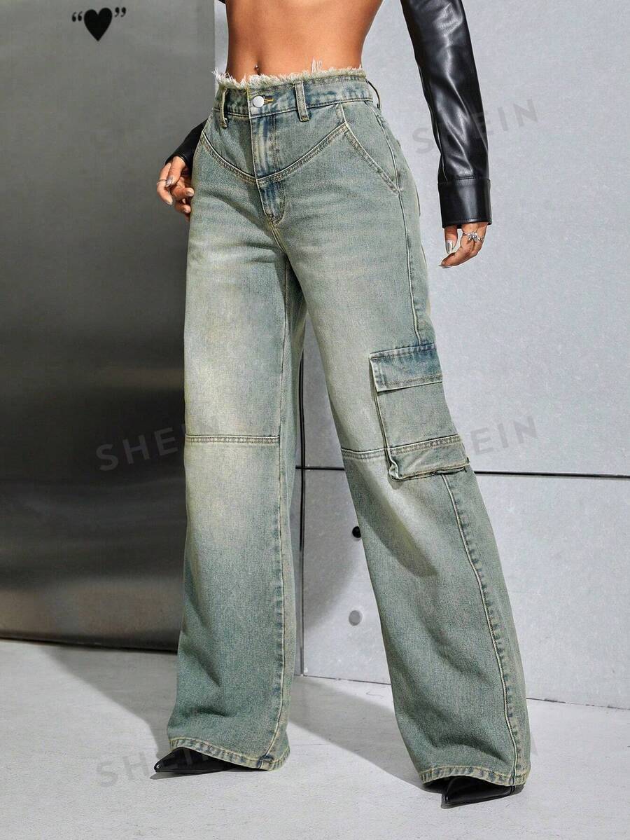 SHEIN ICON Flap Pocket Cargo Jeans | SHEIN USA