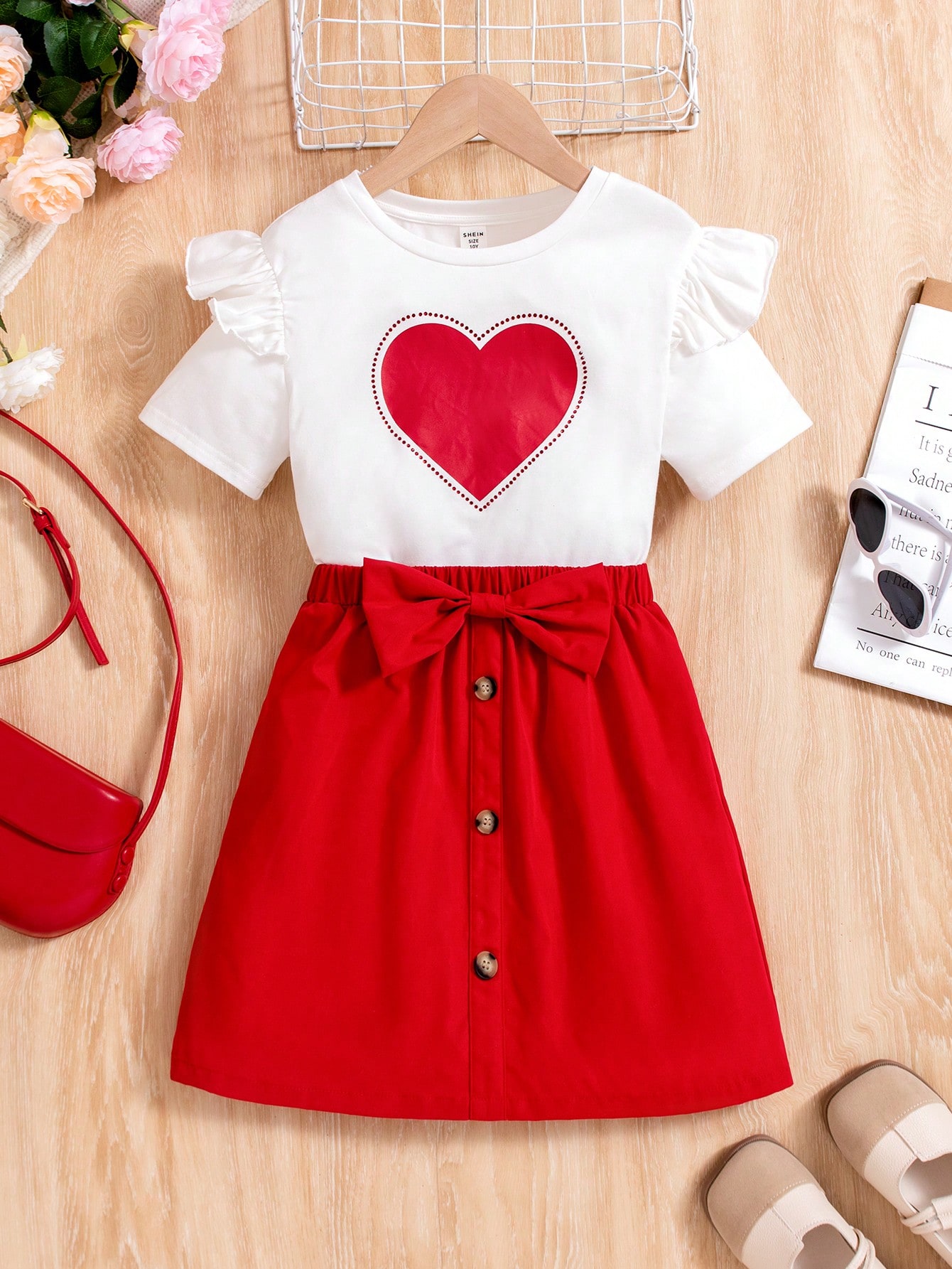 SHEIN Kids FANZEY Big Girls' Knitted Pure Color Heart Shaped Hot ...