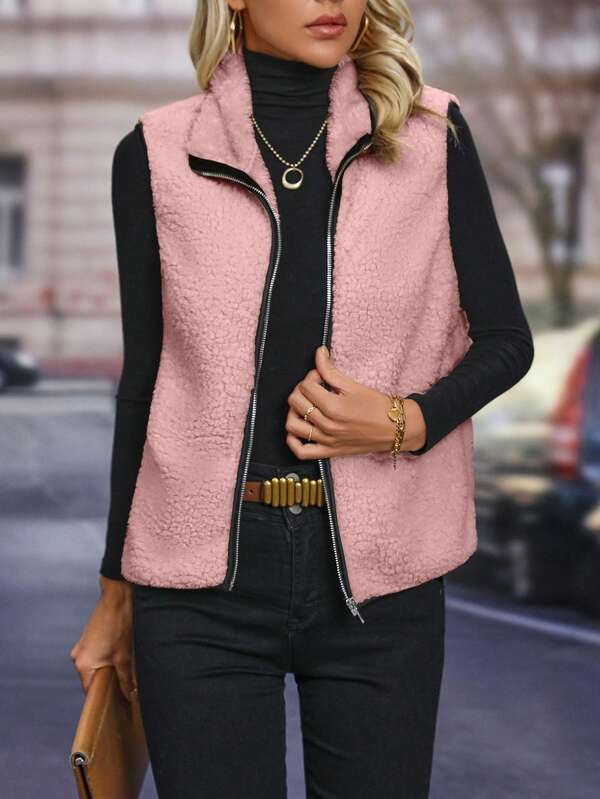 Women's Sleeveless Zipper Front Vest | SHEIN USA