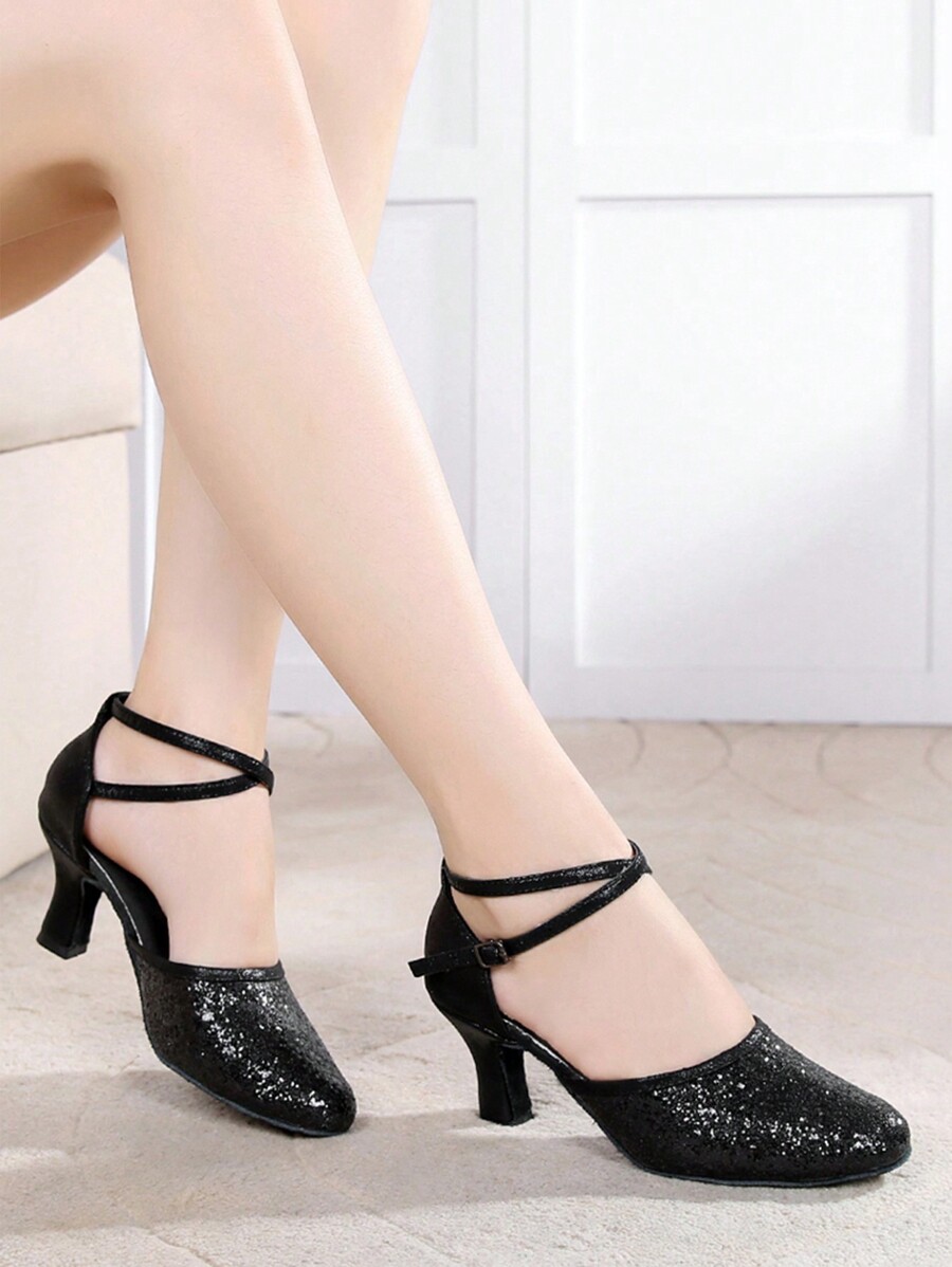 Women's Black Glitter Latin Modern Dance Shoes For Dance Studio, Salsa ...