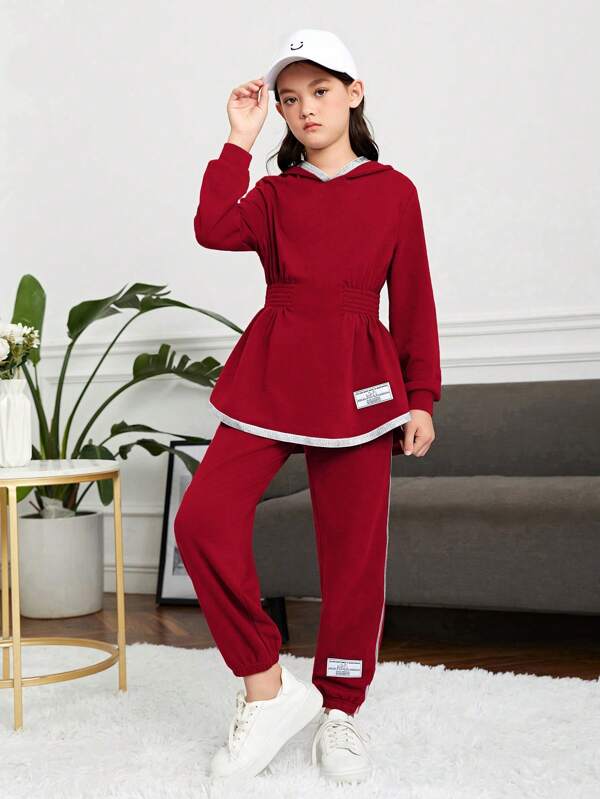 SHEIN Kids Nujoom Tween Girls' Vintage Style Hooded Tracksuit With ...