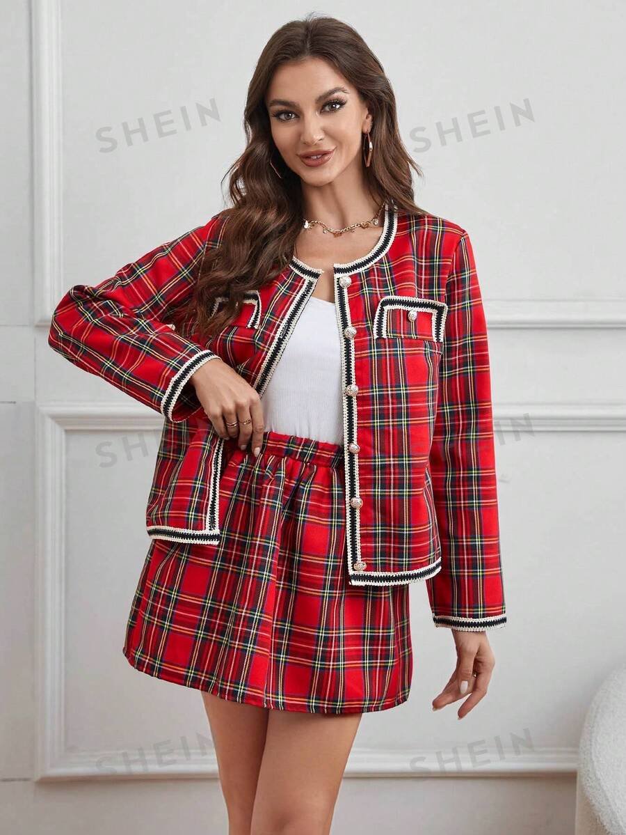 SHEIN Unity Women's College Style Suit: Blazer And Pleated Skirt | SHEIN UK
