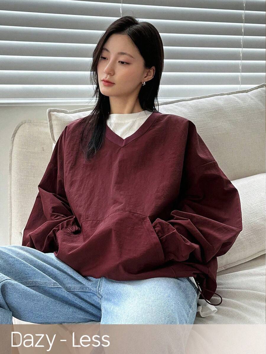DAZY Women'S V-Neck Drop Shoulder Sweatshirt | SHEIN USA