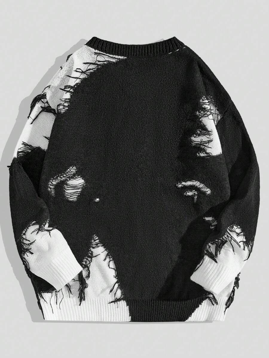 ROMWE Street Life Men Two-Color Distressed Sweater | SHEIN USA