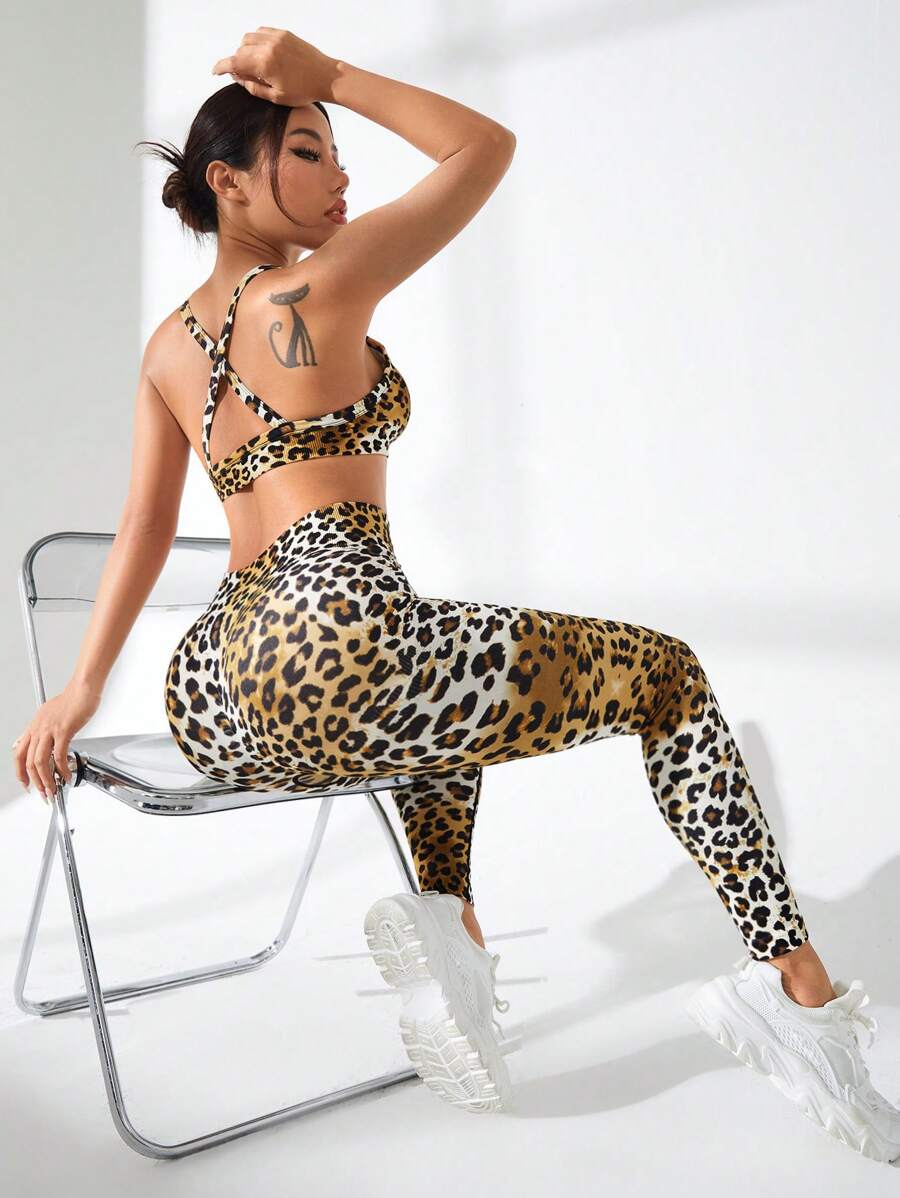 SHEIN Yoga Sxy Women's Leopard Print Yoga Sports Set | SHEIN USA