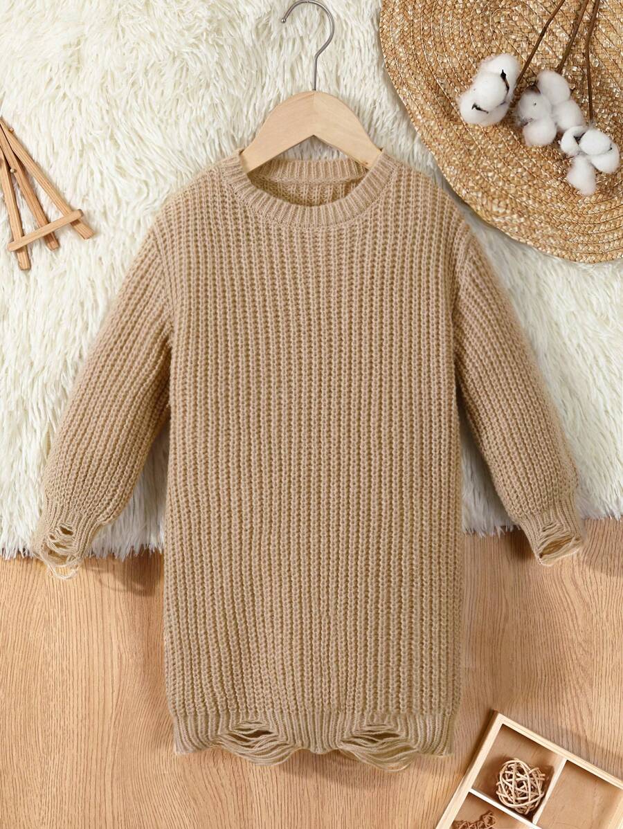 SHEIN Little Girls' Sweater Dress With Distressed Detail | SHEIN USA