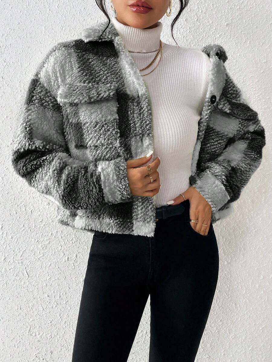 SHEIN Essnce Plush Colorblock Jacket | SHEIN USA