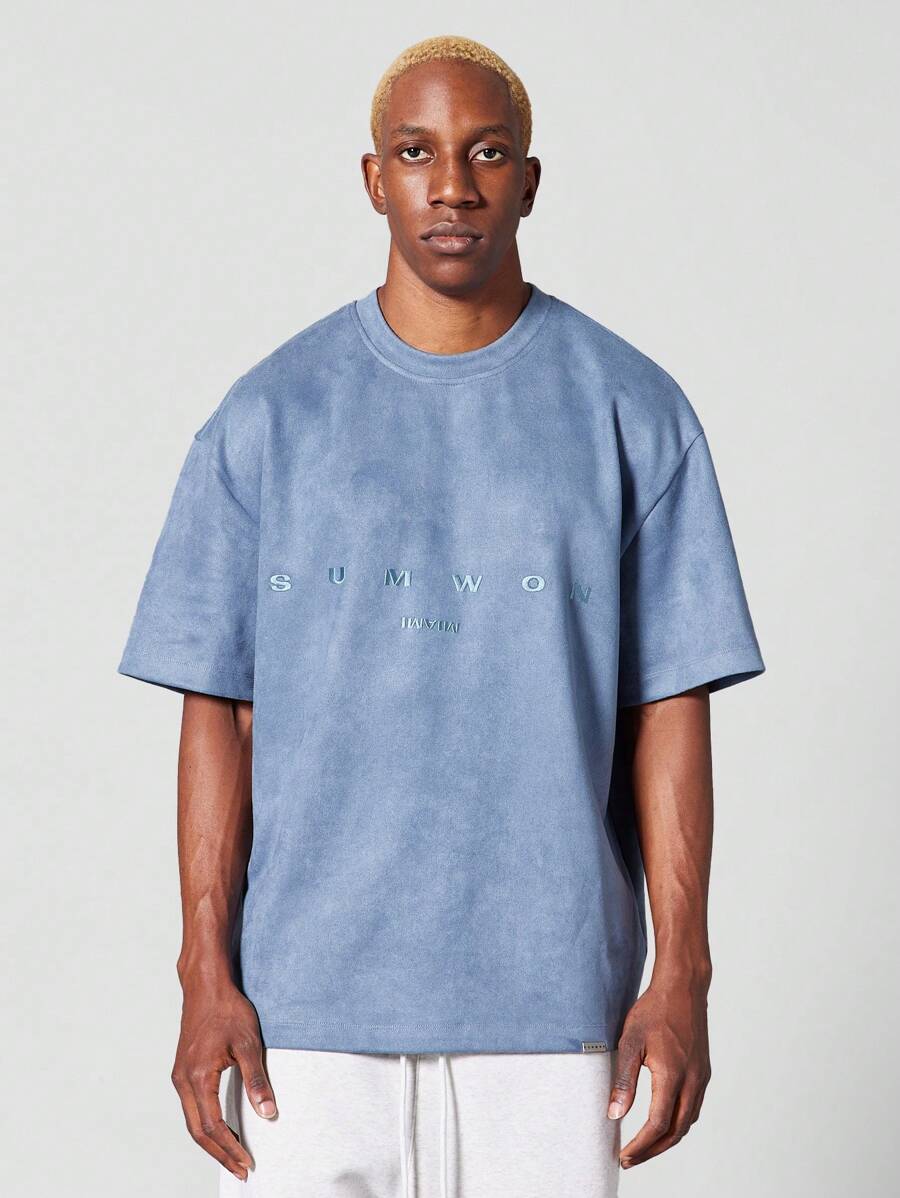 SUMWON Regular Fit Suedette Short Sleeve Tee With Front Embroidery ...