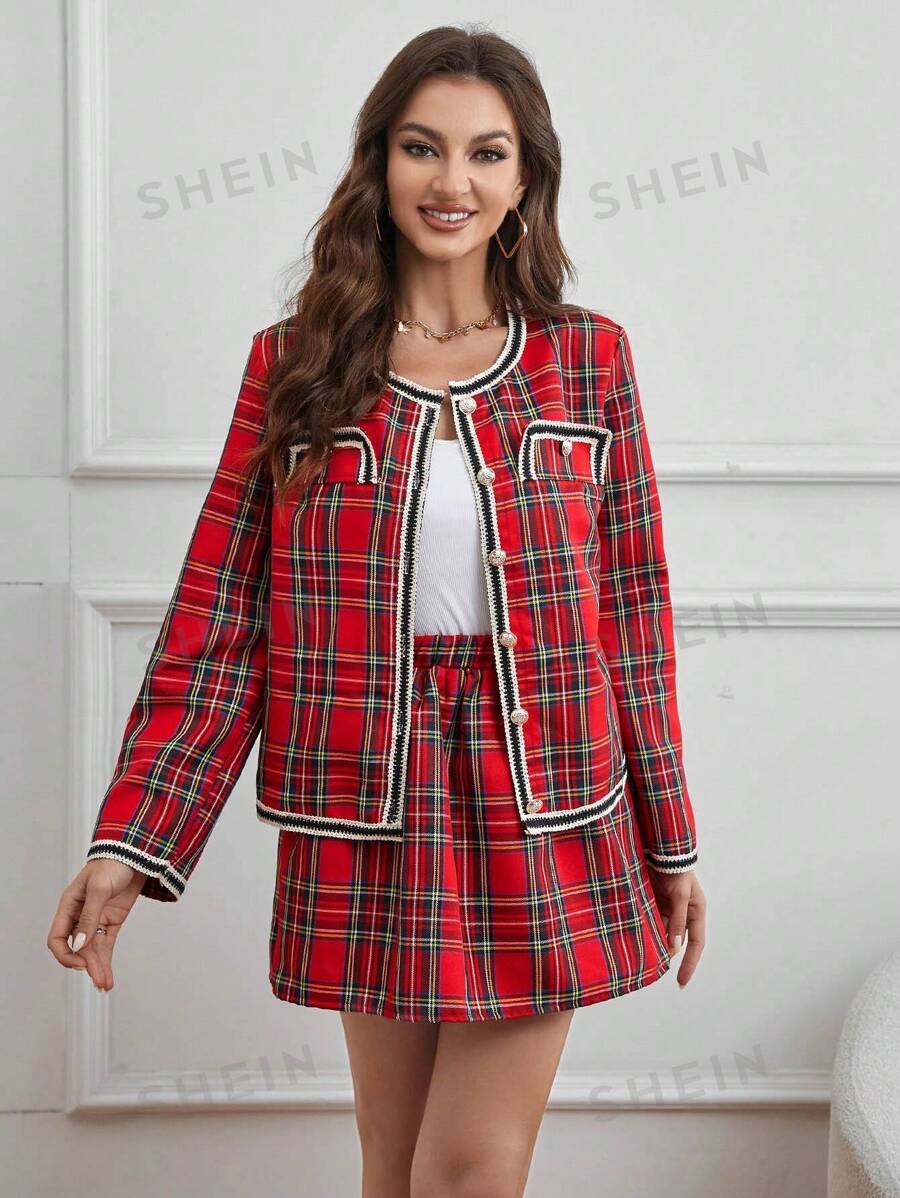 SHEIN Unity Women's College Style Suit: Blazer And Pleated Skirt | SHEIN UK