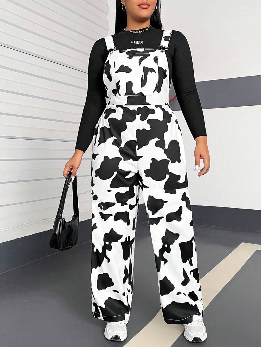 SHEIN MOOSTA Cow Print Overalls | SHEIN UK