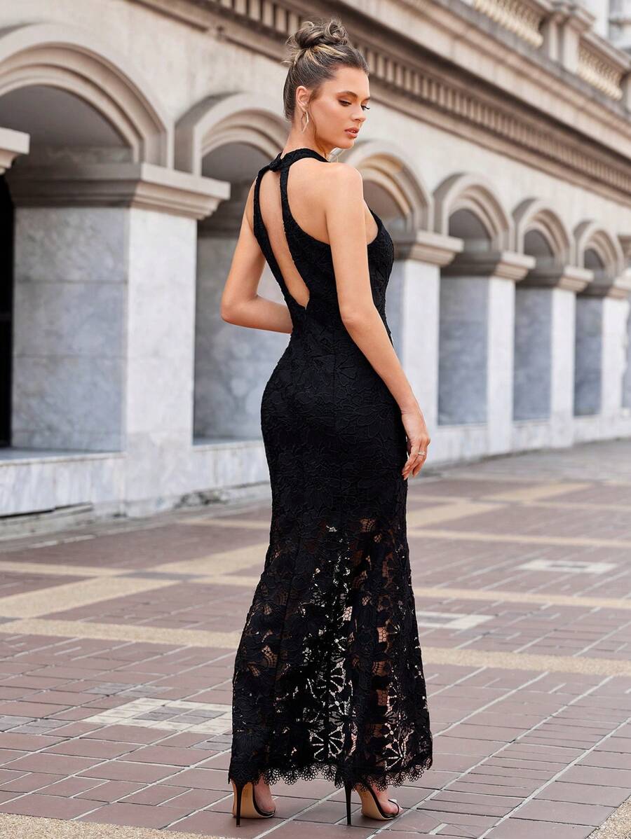 Anewsta Water Soluble Lace Backless Dress | SHEIN USA