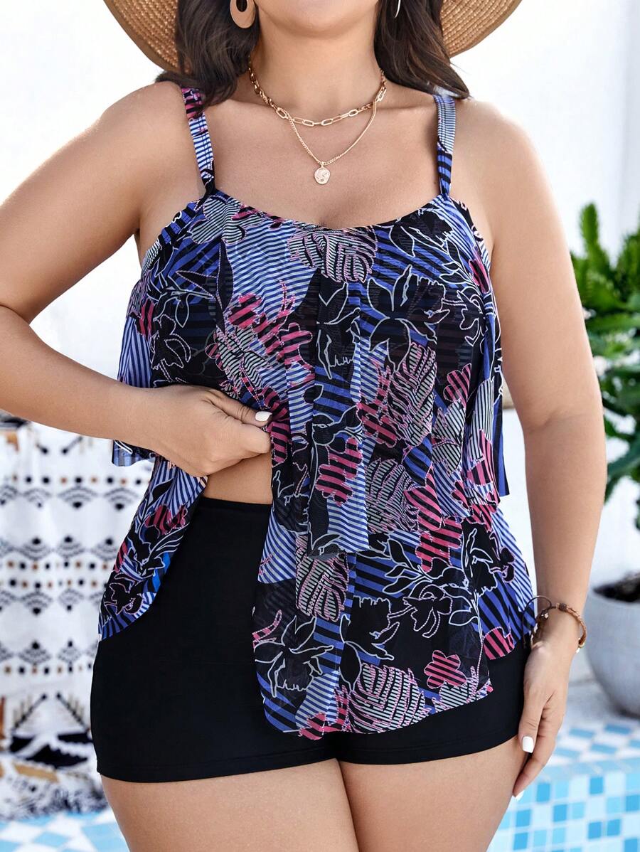 Swim Lushoire Summer Beach Plus Size Women's Dress Swimsuit With Plant ...