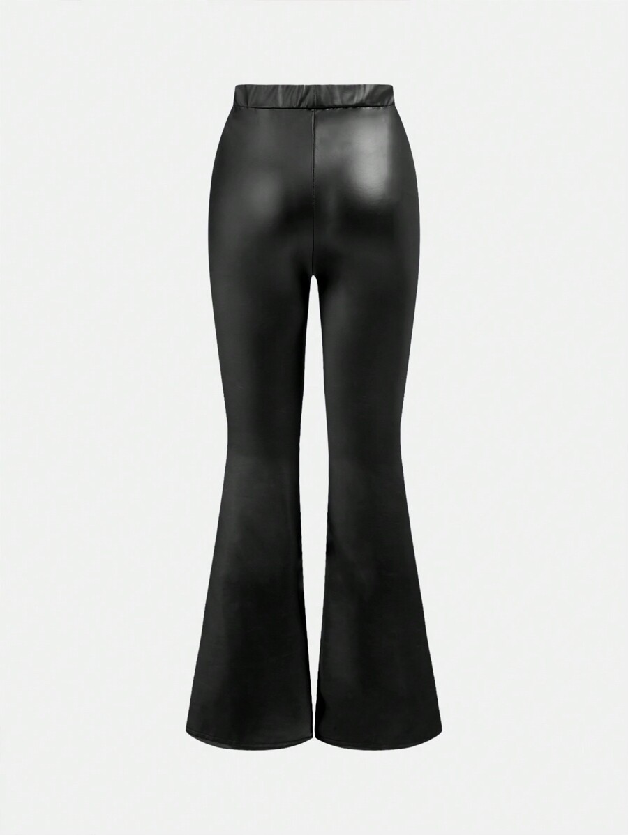 SHEIN Tween Girl Shiny Street Style Solid Color Pu Leather Flare Leg ...