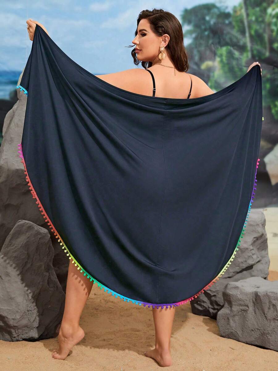 Shein Swim Bohofeel Plus Size Colorful Ball Decorated Oversized Shirt