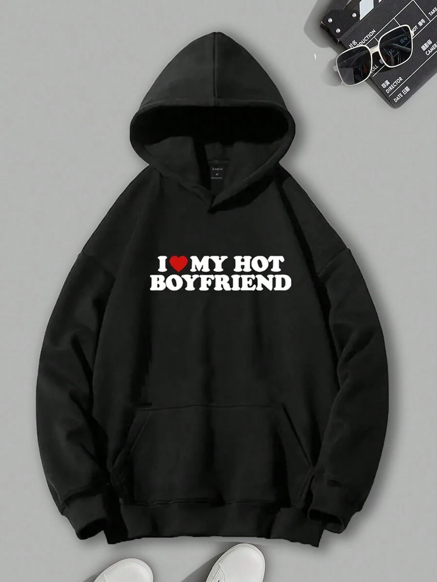 Manfinity Hypemode Men Slogan Heart Graphic Kangaroo Pocket Hoodie
