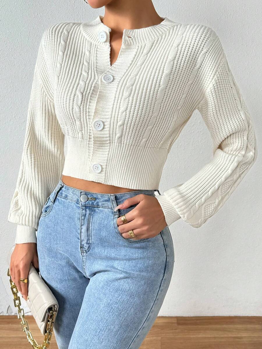 SHEIN Unity Cardigan court à tricotage de câble avec épaule tombante ...