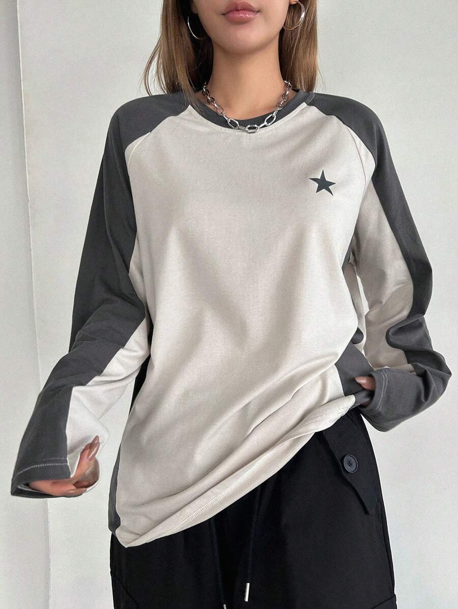 DAZY Color Block T-Shirt With Star Print And Raglan Sleeve Y2k | SHEIN USA