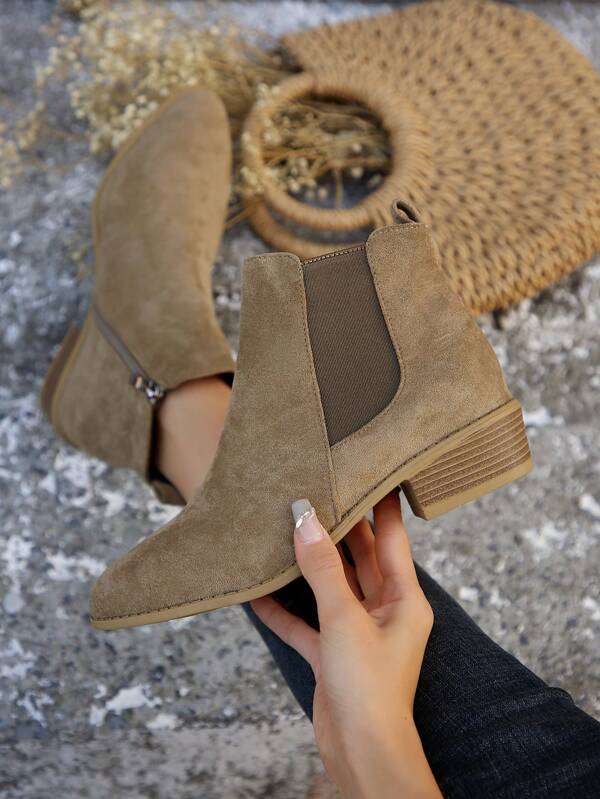 Women's Pointed Toe Chunky Heel Ankle Boots, Mustard Yellow Retro ...