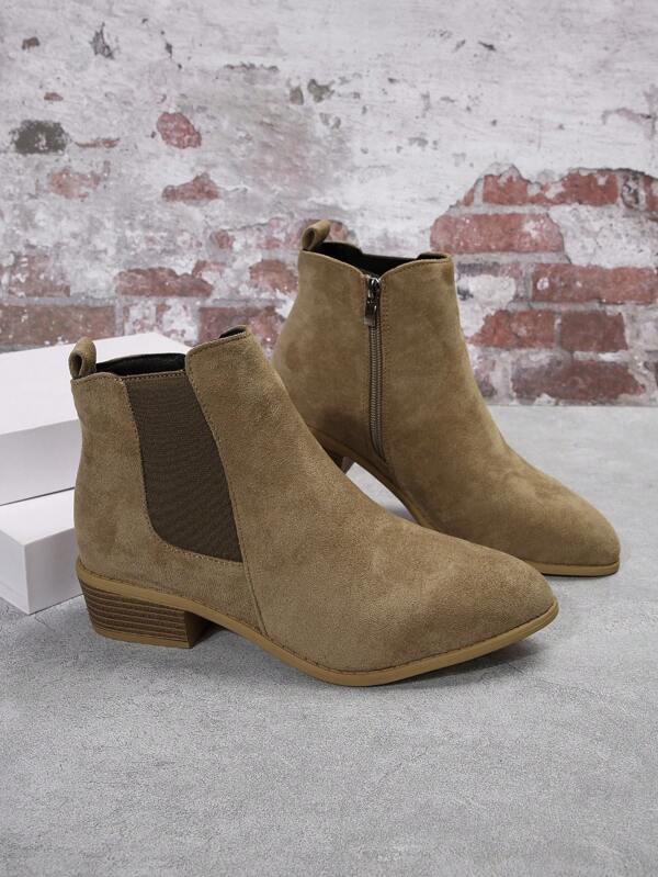 Women's Pointed Toe Chunky Heel Ankle Boots, Mustard Yellow Retro ...