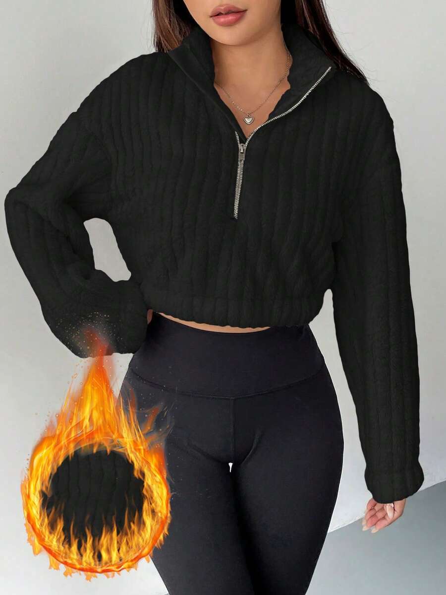 SHEIN EZwear Felpa con cerniera a metà e spalla bassa da donna | SHEIN ...