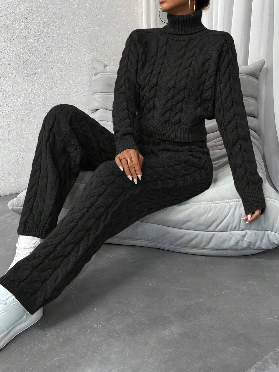 EMERY ROSE Set Di Maglia A Collo Alto A Maglia Di Cavo Con Colore Tinta ...