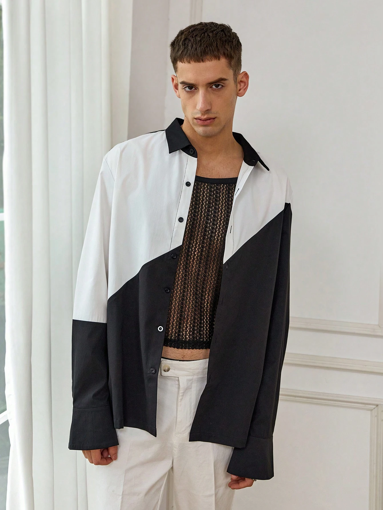 FeverCity Loose Fit Men's Contrast Color Button-Up Shirt | SHEIN USA