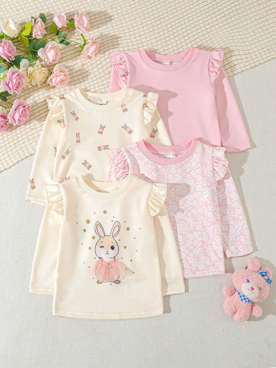 4pcs/set Baby Girls' Fun & Cute Designed Top Set | SHEIN USA