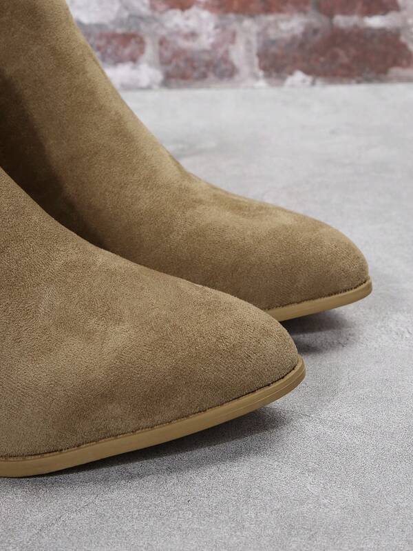 Women's Pointed Toe Chunky Heel Ankle Boots, Mustard Yellow Retro ...